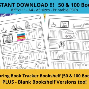 Coloring Book Tracker Bookshelf 50 & 100 Book Challenges Letter A4 A5 ...