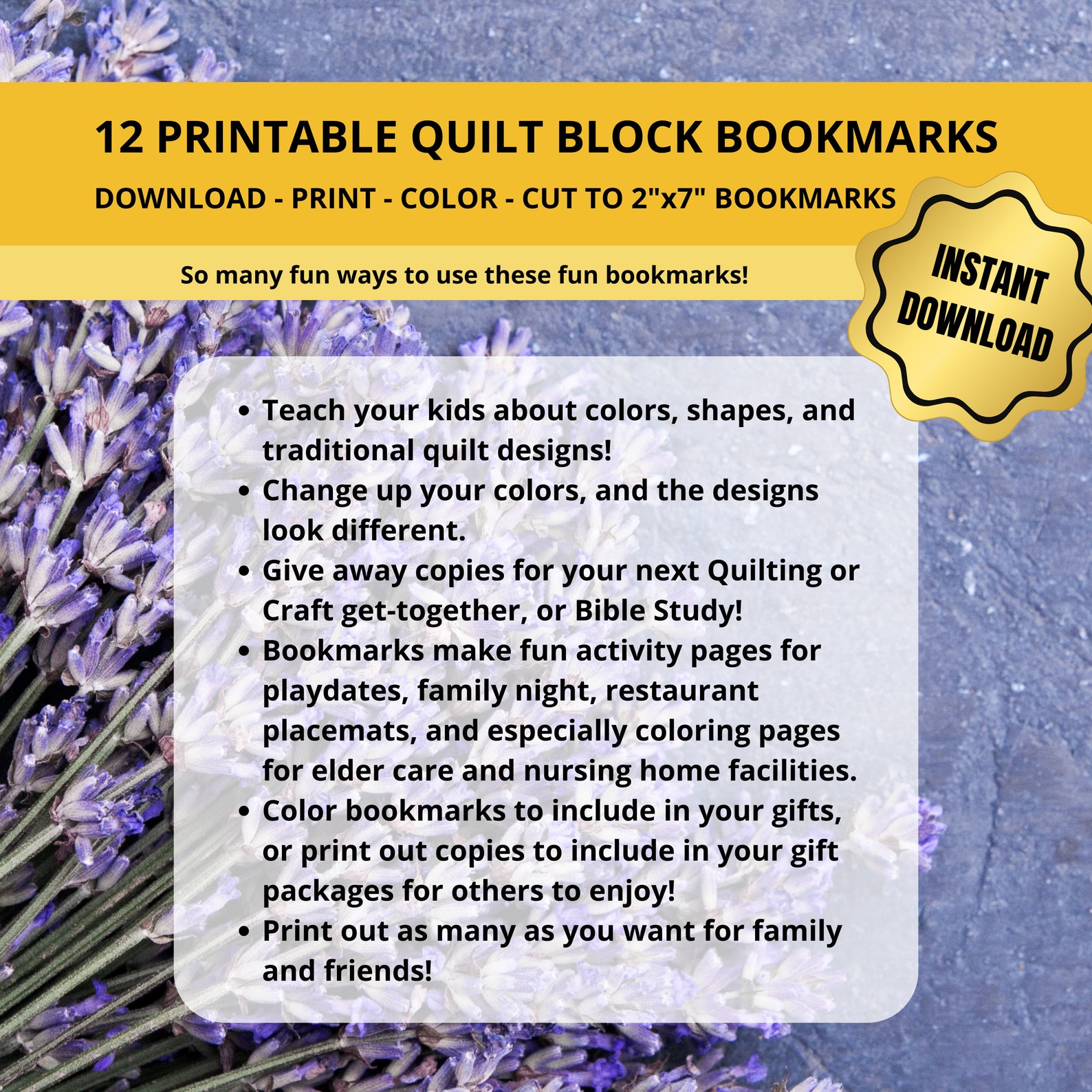 12 Printable Quilt Block Bookmarks Coloring Activities Gift Tags Teach ...