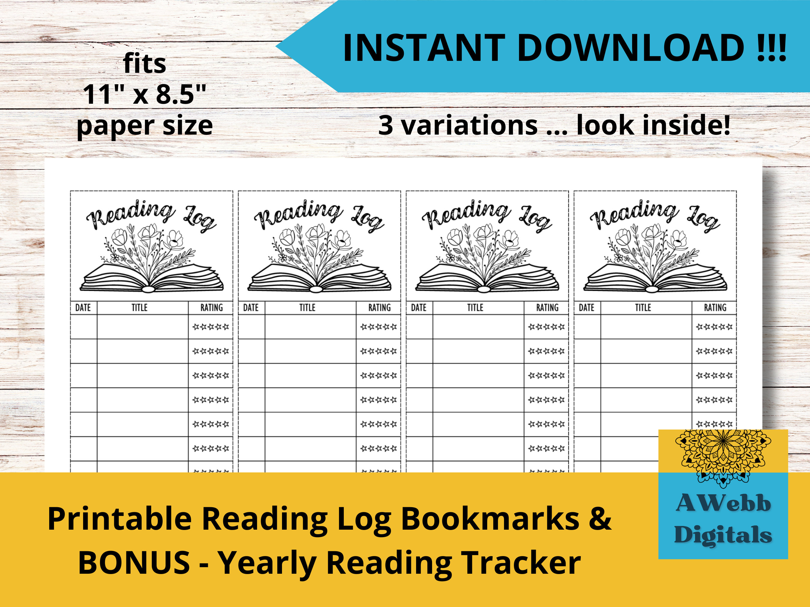 Reading Log Bookmark, Printable Reading Log Tracker, Instant Download ...