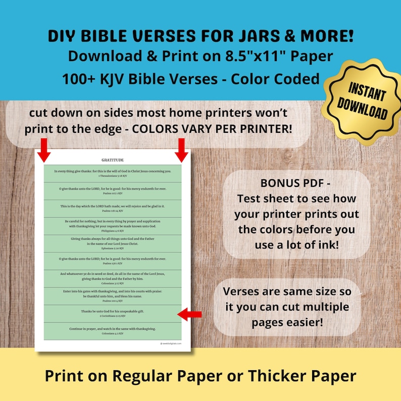 Printable DIY Bible Verses in a Jar 11 Topics 100+ KJV Scriptures Color ...