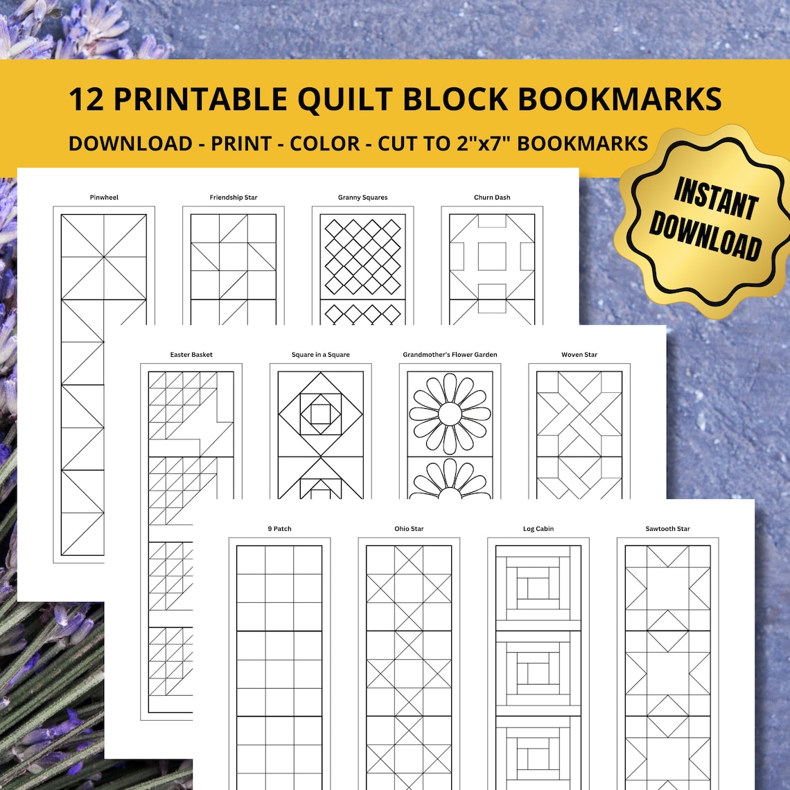 12 Printable Quilt Block Bookmarks Coloring Activities Gift Tags Teach ...