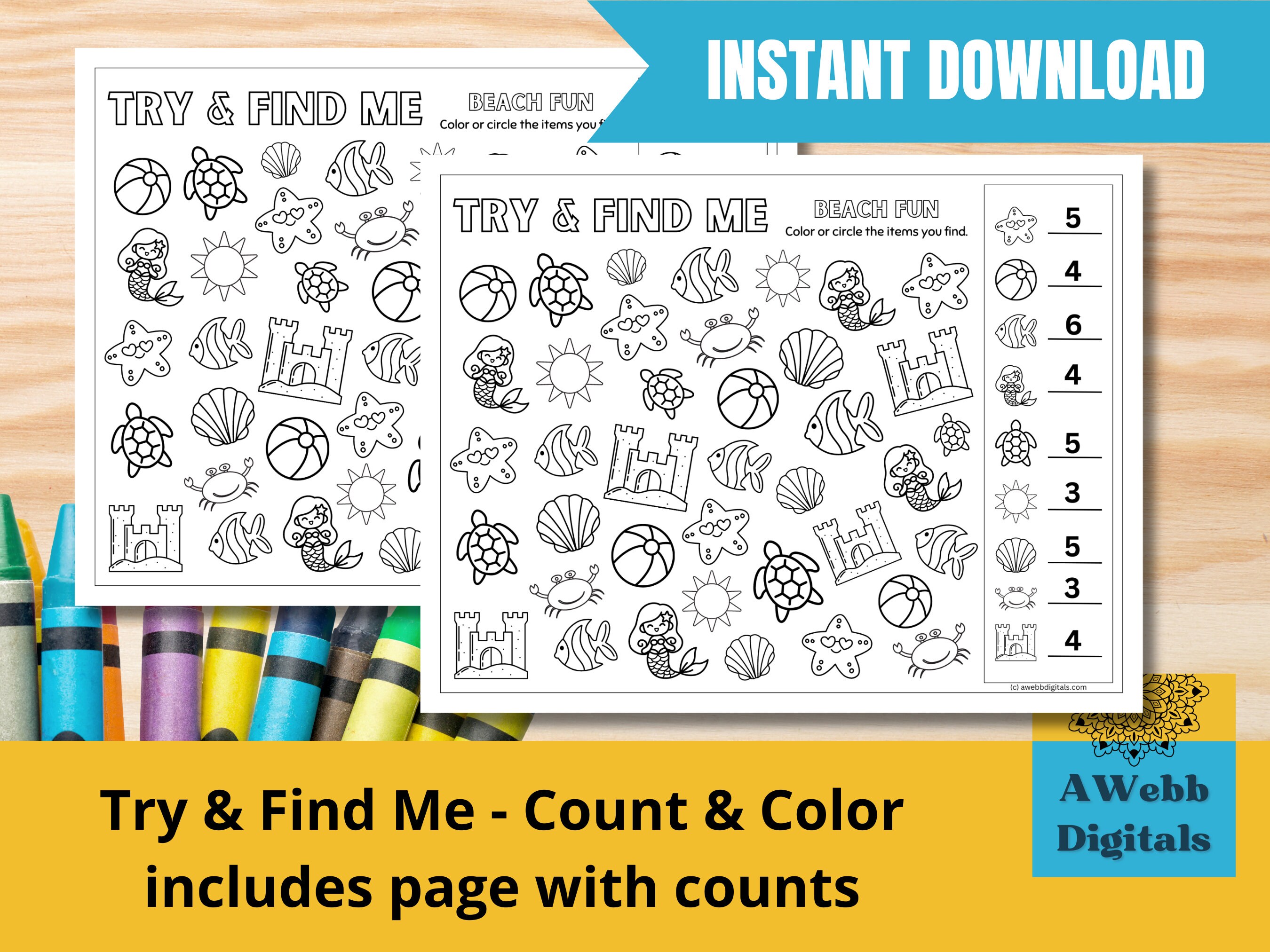 Try and Find Me Count and Color Coloring Page for Kids and Adults, Find ...