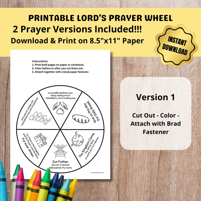 The Lord's Prayer Coloring Spinning Wheel Printable Bible Verse Sunday ...