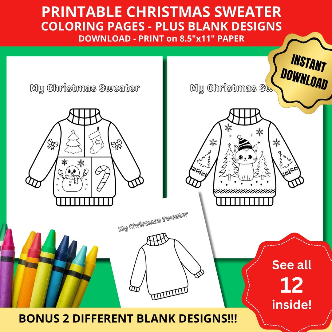 Printable 12 Christmas Ugly Sweater Coloring Pages Fun Holiday Activity ...