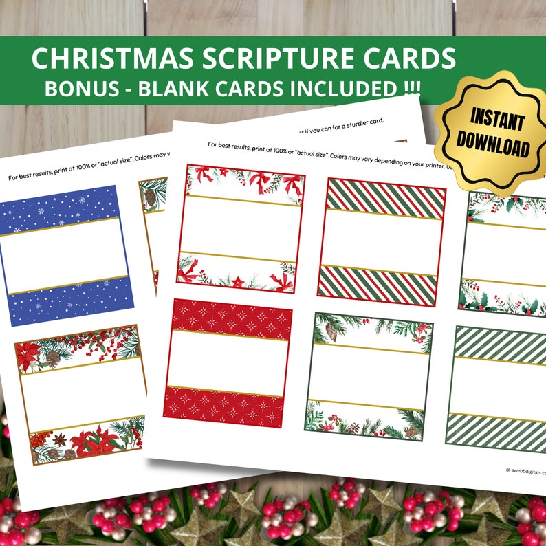 Printable Christmas Scripture Cards Bonus Blank Cards Christmas Word ...