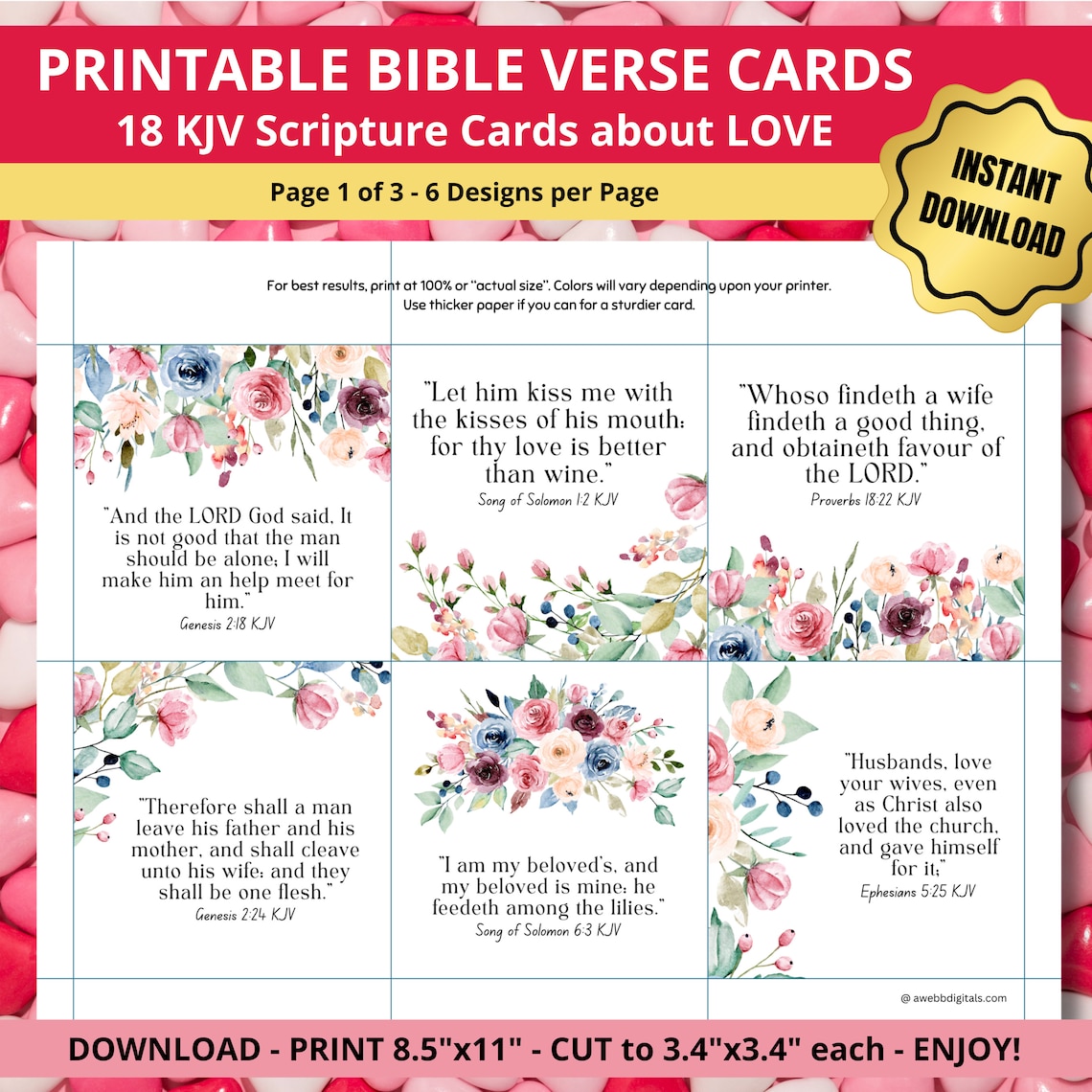 Christian Printable KJV Scripture Bible Verse Cards About Love Romance ...