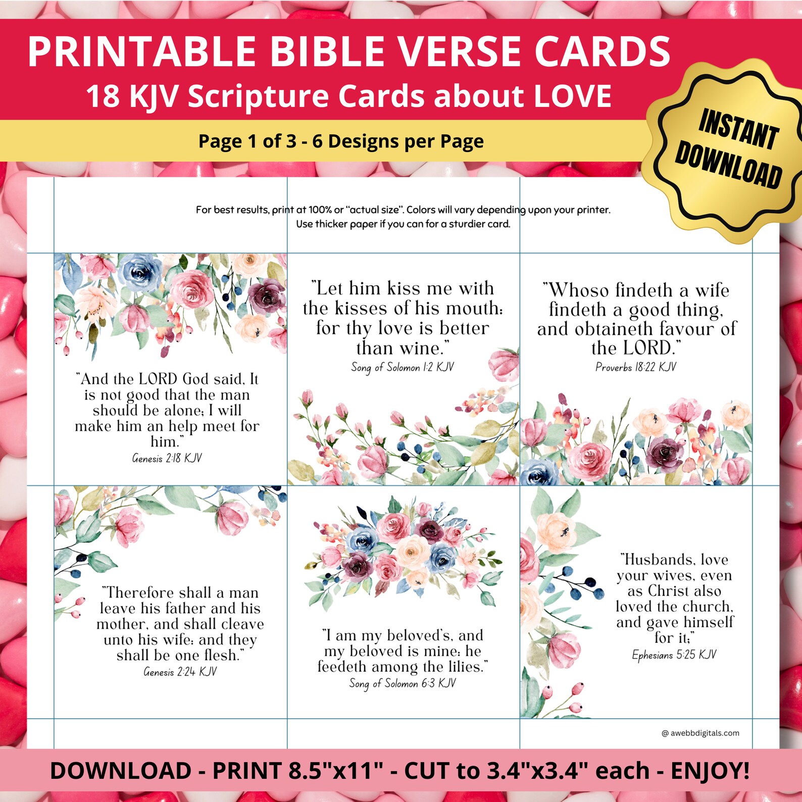Christian Printable KJV Scripture Bible Verse Cards About Love Romance ...