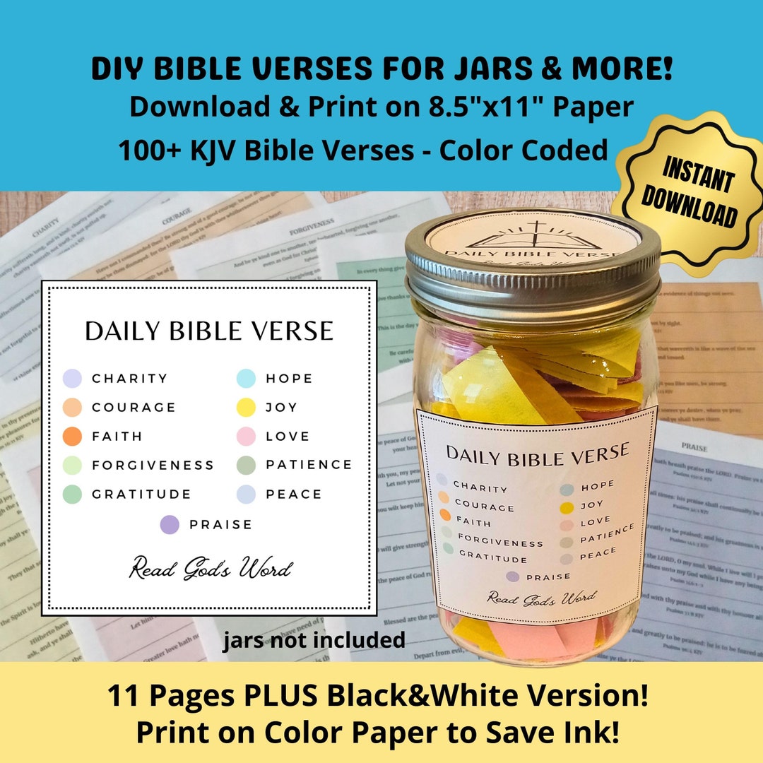 Printable DIY Bible Verses in a Jar 11 Topics 100+ KJV Scriptures Color ...