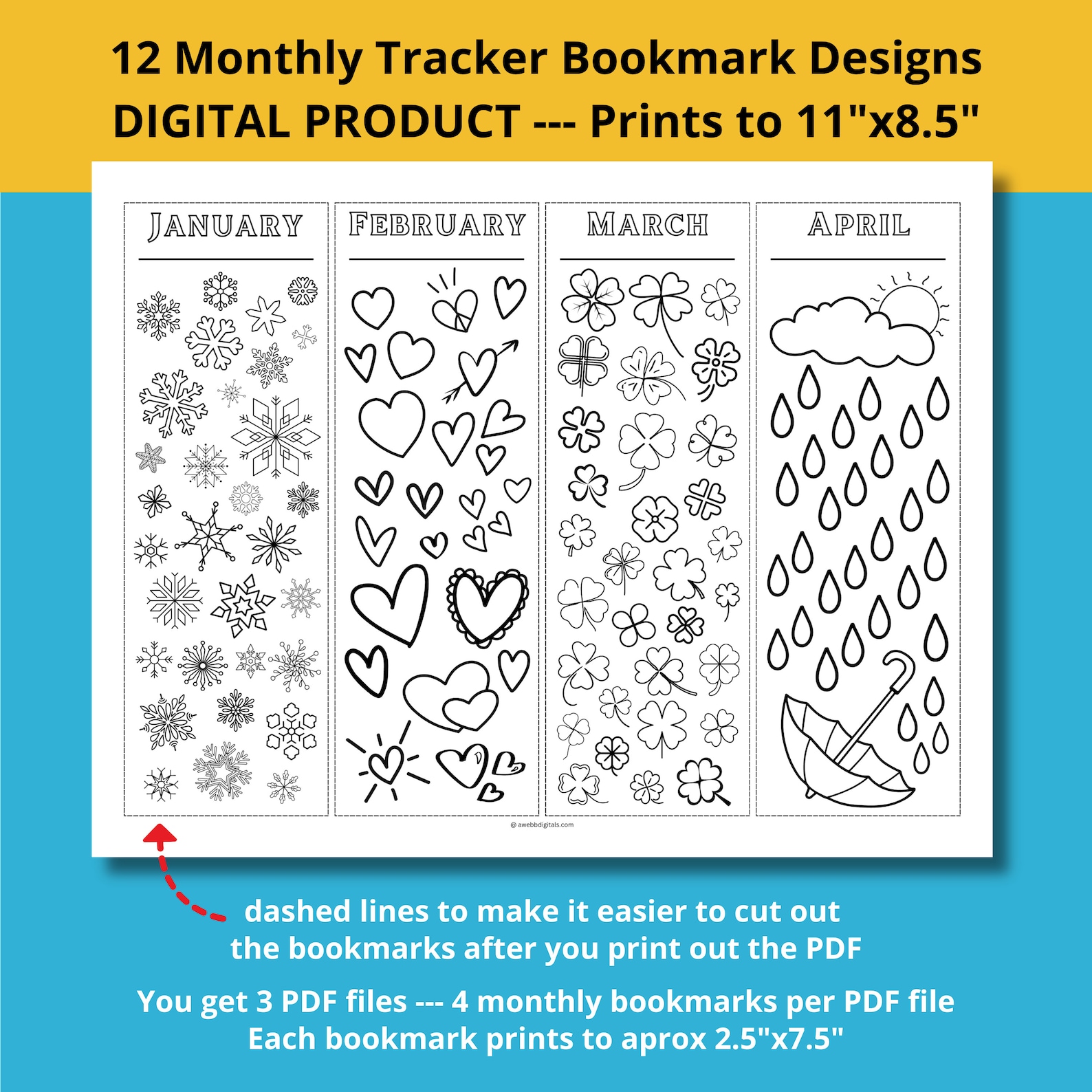 12 Monthly Coloring Tracker Printable Bookmark Designs | Bookmark ...