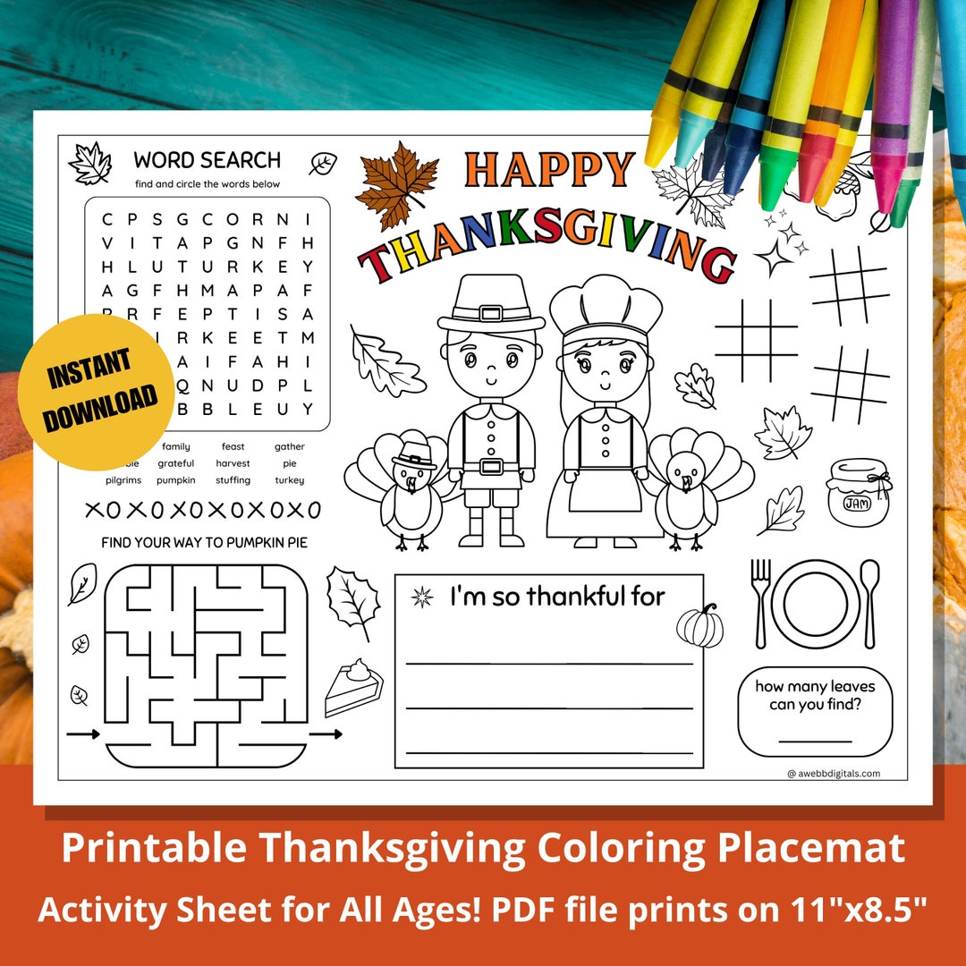 Printable Thanksgiving Coloring Placemat Activity Sheet for All Ages ...