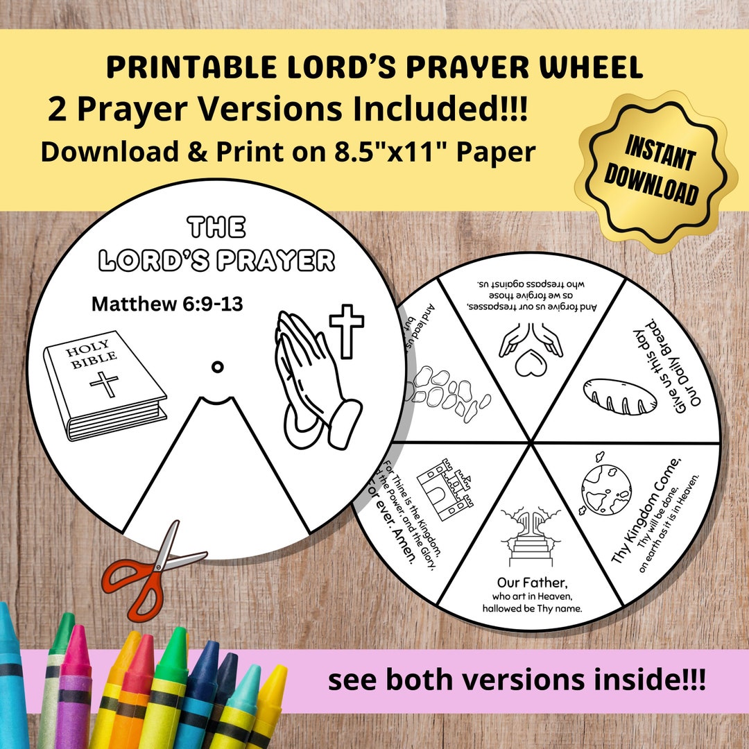 The Lord's Prayer Coloring Spinning Wheel Printable Bible Verse Sunday ...