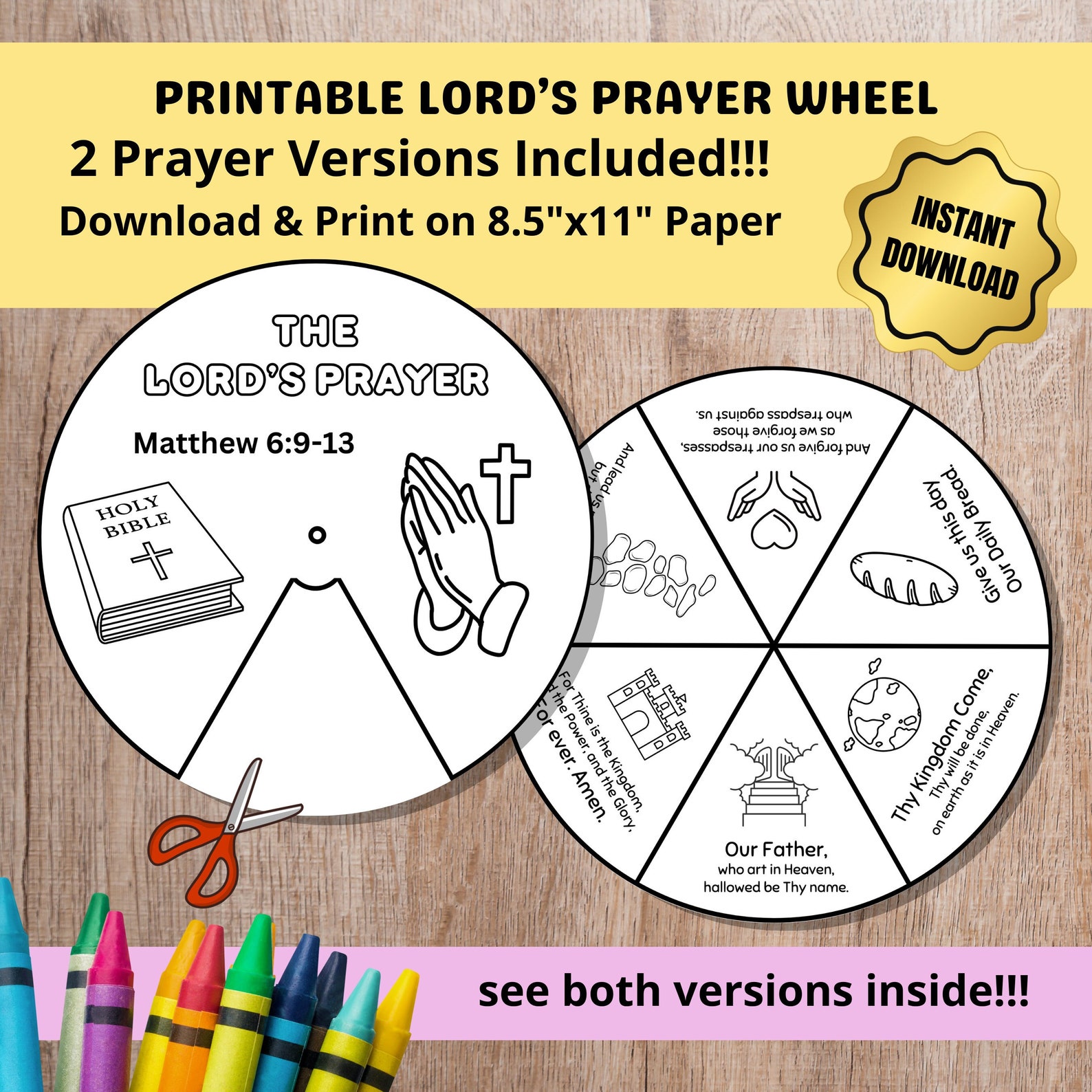 The Lord's Prayer Coloring Spinning Wheel Printable Bible Verse Sunday ...