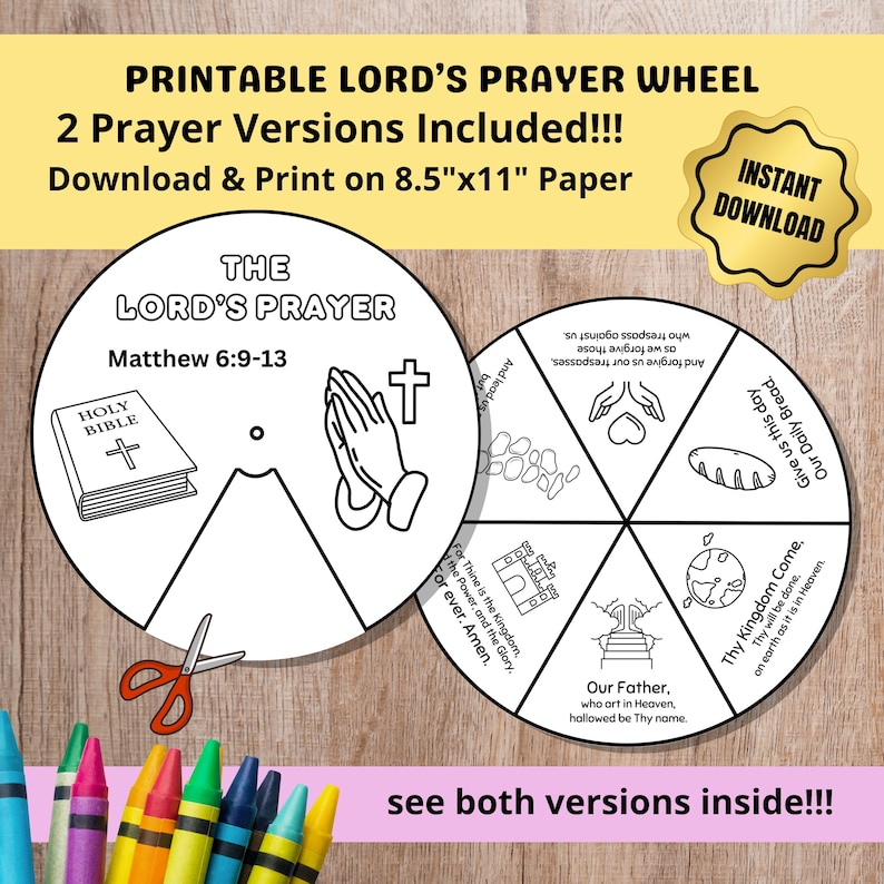 The Lord's Prayer Coloring Spinning Wheel Printable Bible Verse Sunday ...