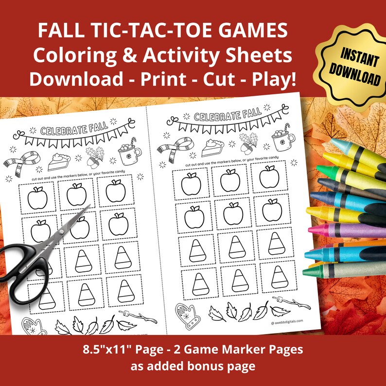 Printable Fall Tic Tac Toe Game Coloring Page Activity Pages to ...