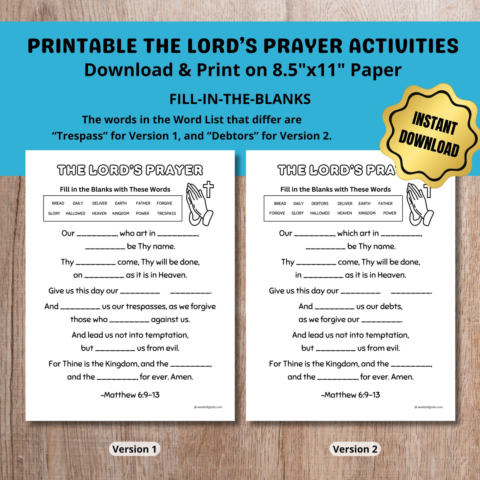 Printable the Lord's Prayer Activity Sunday School Bible Verse Kid ...