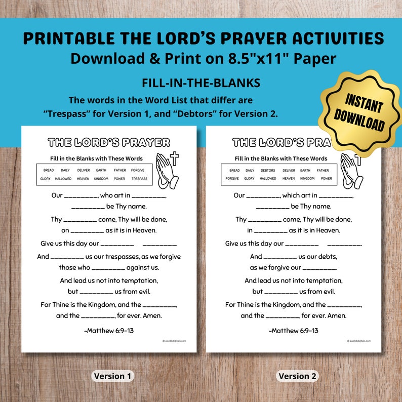 Printable the Lord's Prayer Activity Sunday School Bible Verse Kid ...