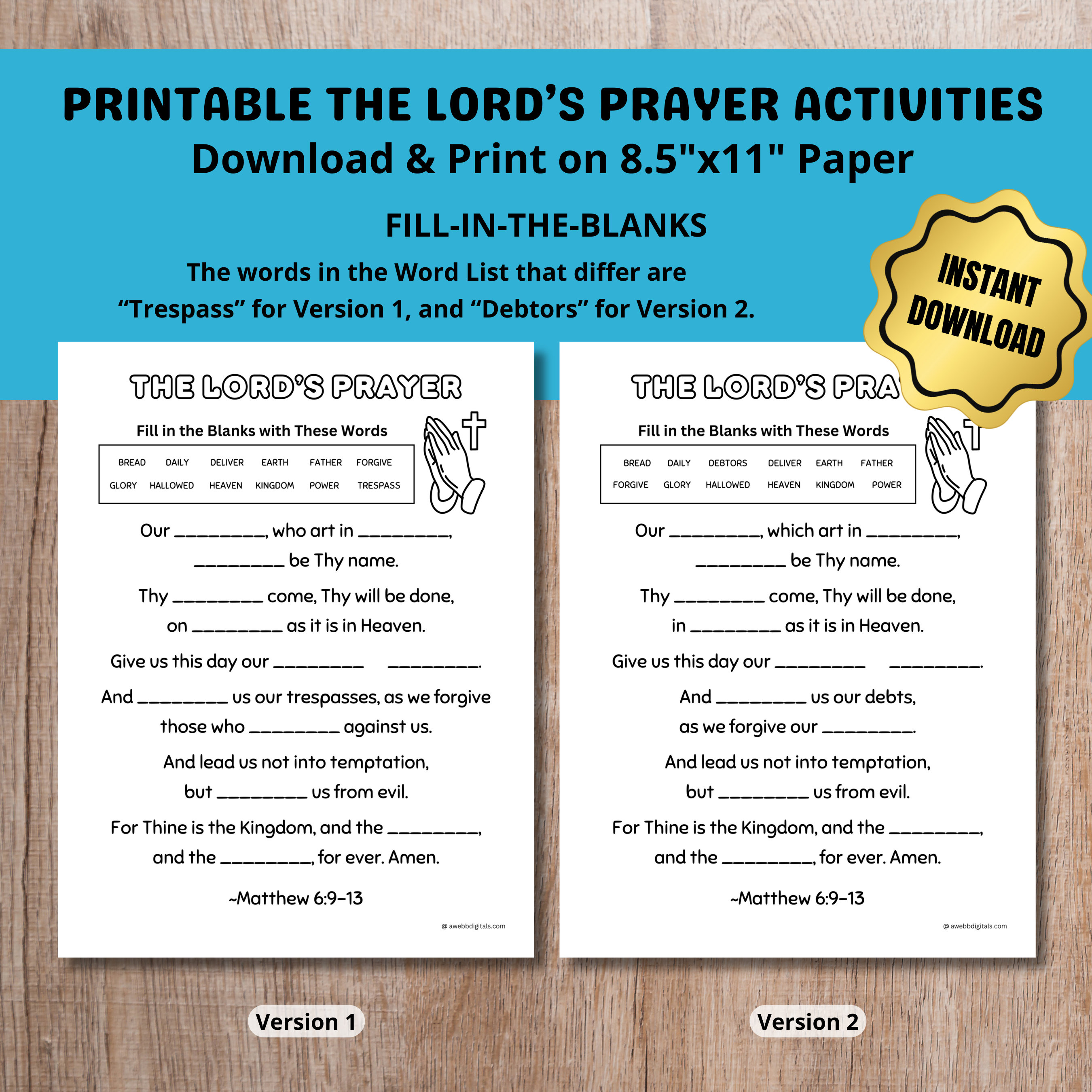 Printable the Lord's Prayer Activity Sunday School Bible Verse Kid ...