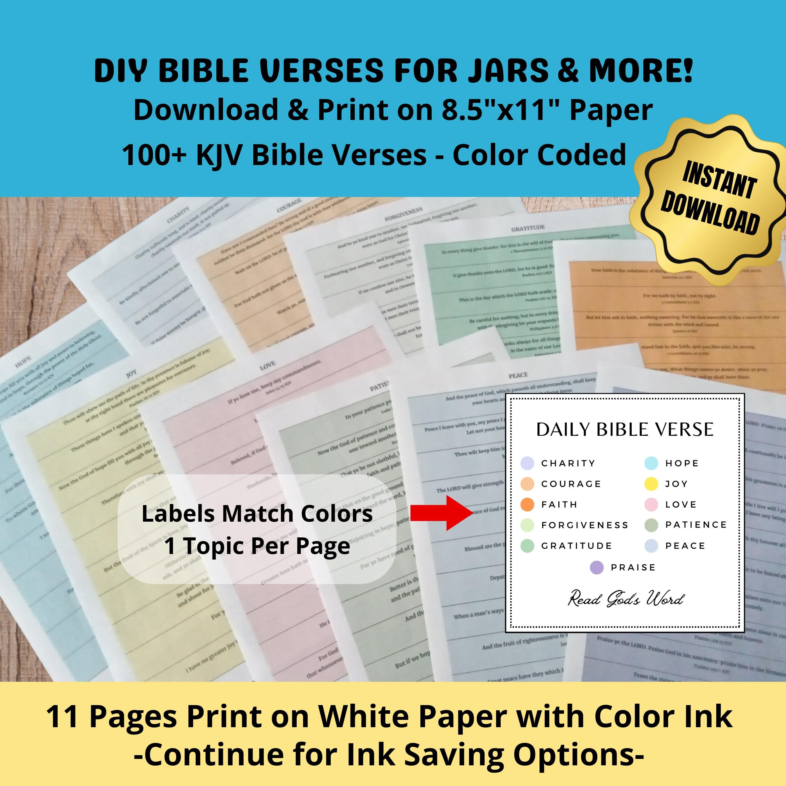 Printable DIY Bible Verses in a Jar 11 Topics 100+ KJV Scriptures Color ...