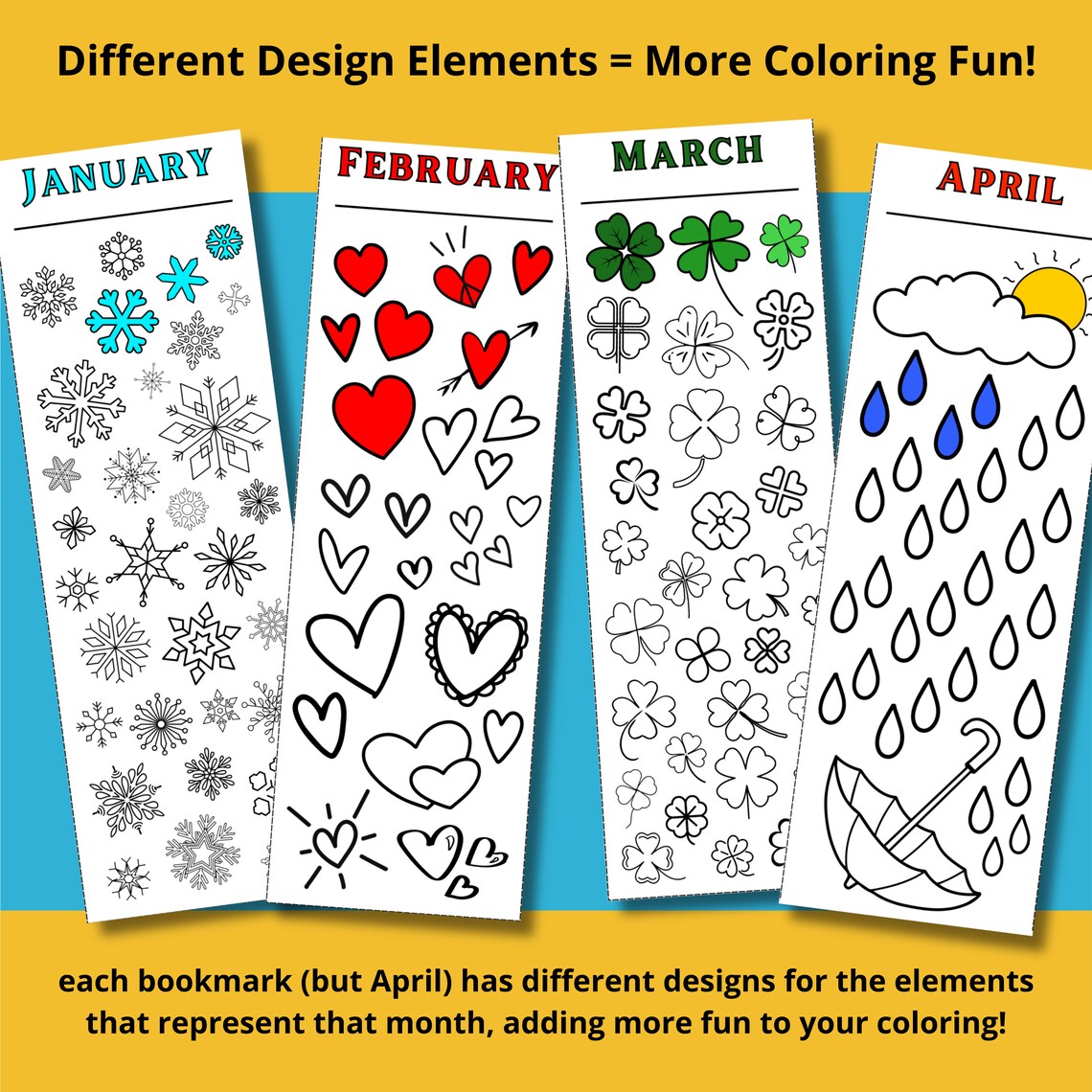 12 Monthly Coloring Tracker Printable Bookmark Designs | Bookmark ...