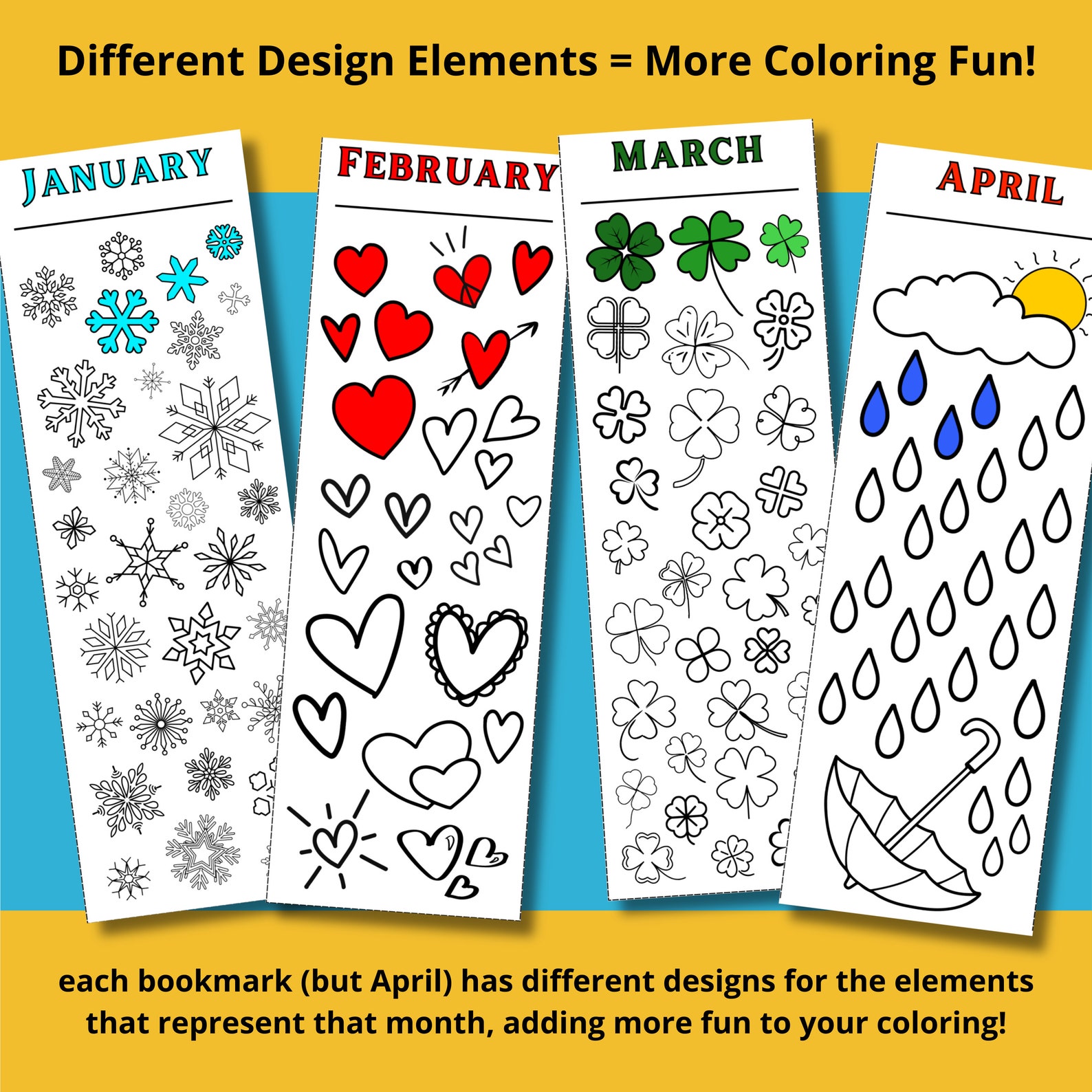 12 Monthly Coloring Tracker Printable Bookmark Designs | Bookmark ...