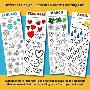 12 Monthly Coloring Tracker Printable Bookmark Designs | Bookmark ...