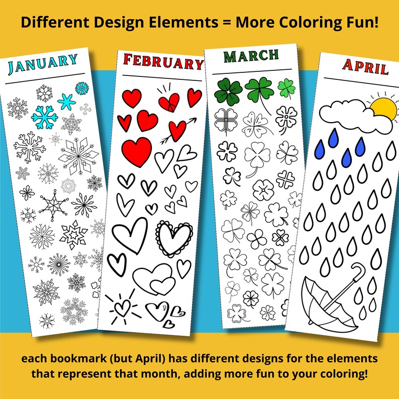12 Monthly Coloring Tracker Printable Bookmark Designs | Bookmark ...