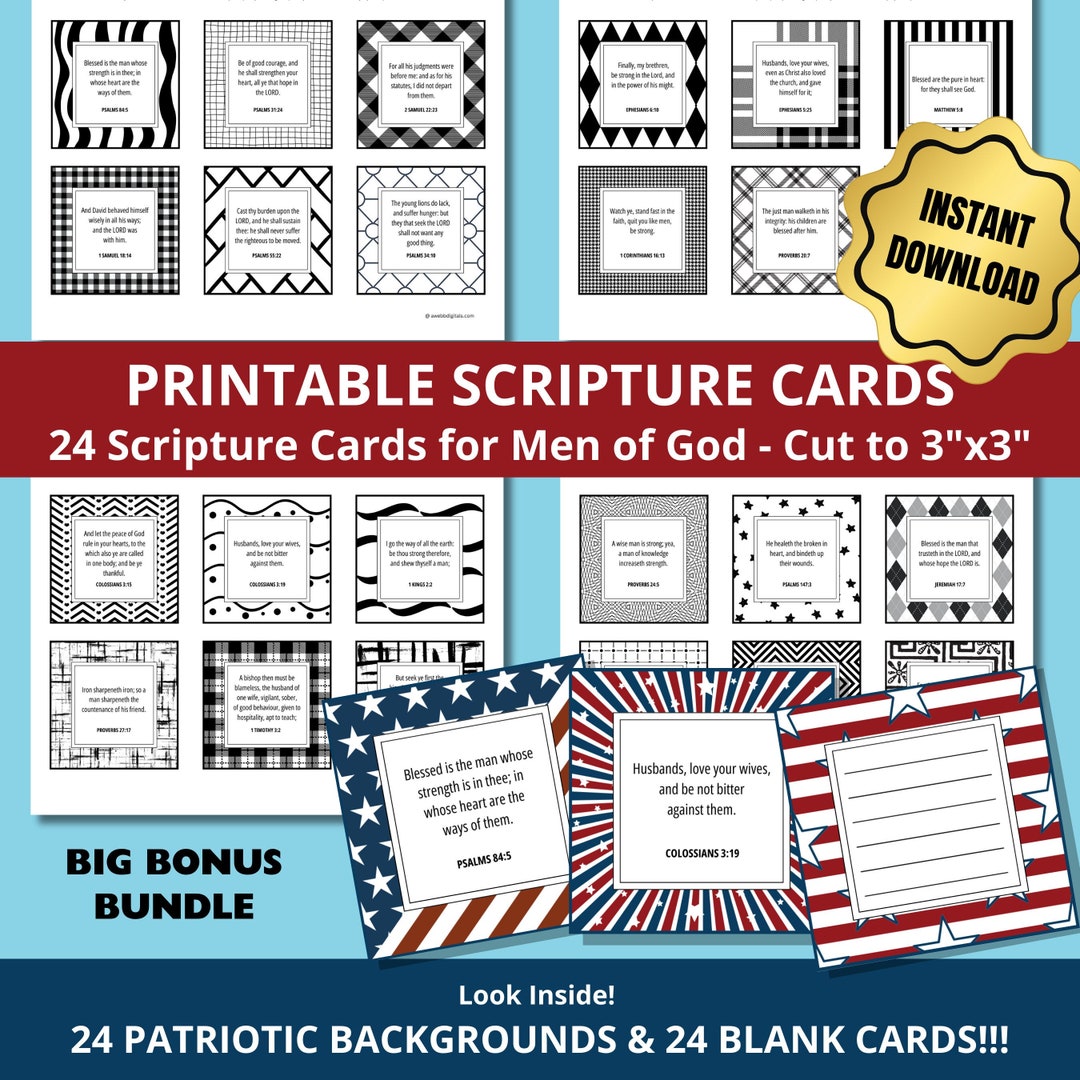Men's Scripture Cards Christian Encouragement Blank Scripture Cards ...