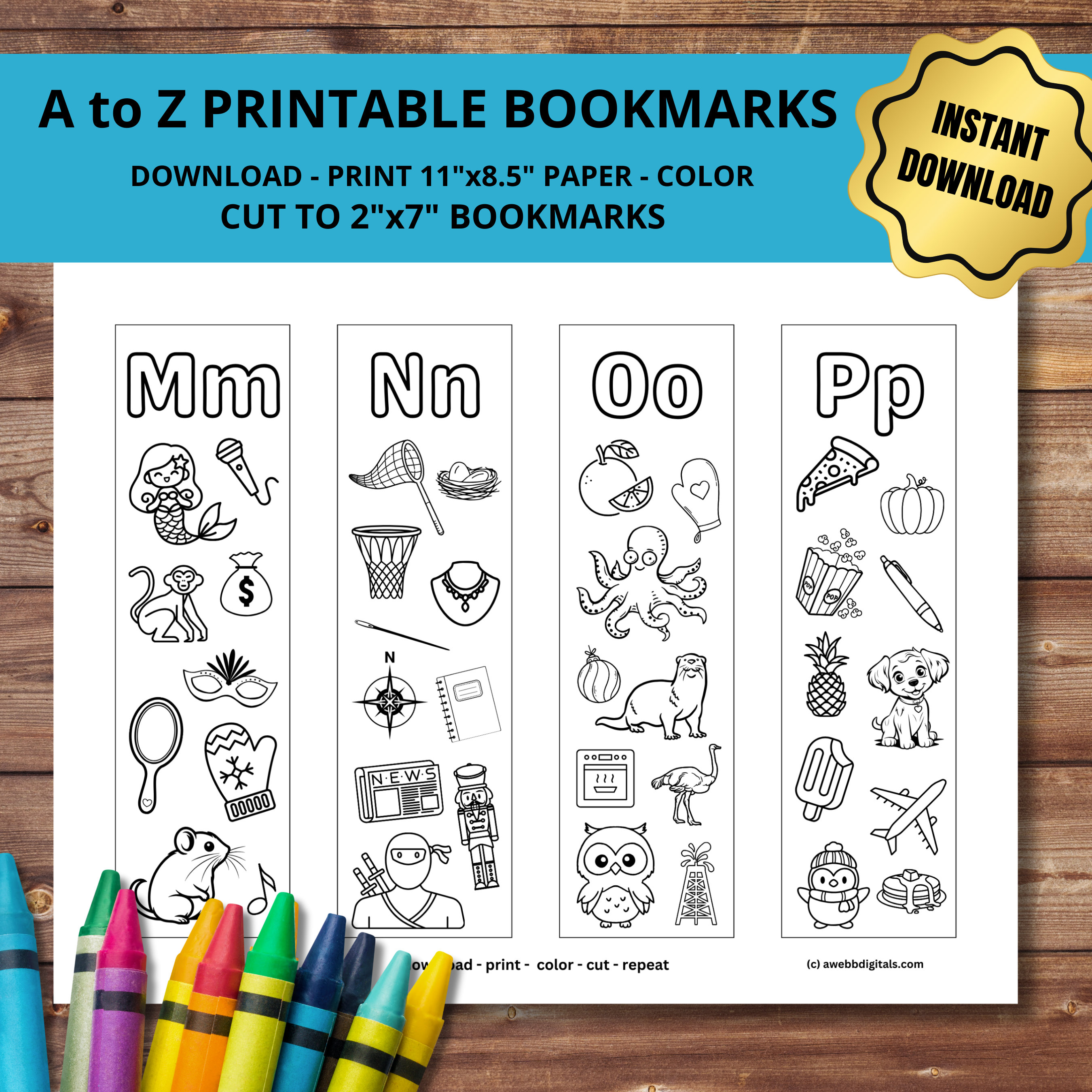A to Z Alphabet Printable Bookmarks Coloring Pages Educational ...