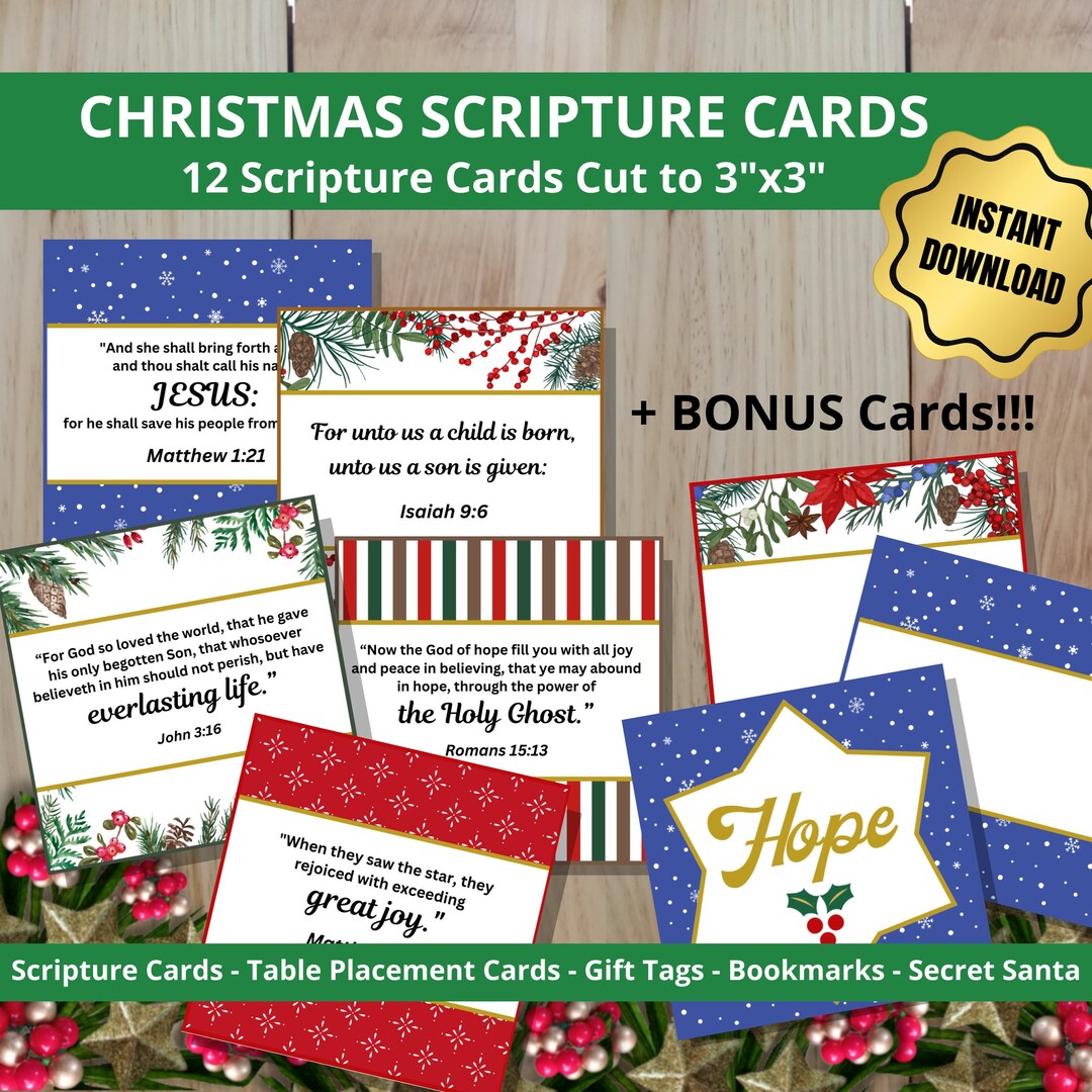 Printable Christmas Scripture Cards Bonus Blank Cards Christmas Word ...
