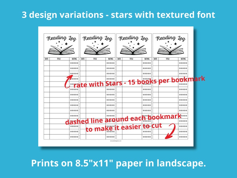 Reading Log Bookmark Printable Reading Log Tracker Instant - Etsy