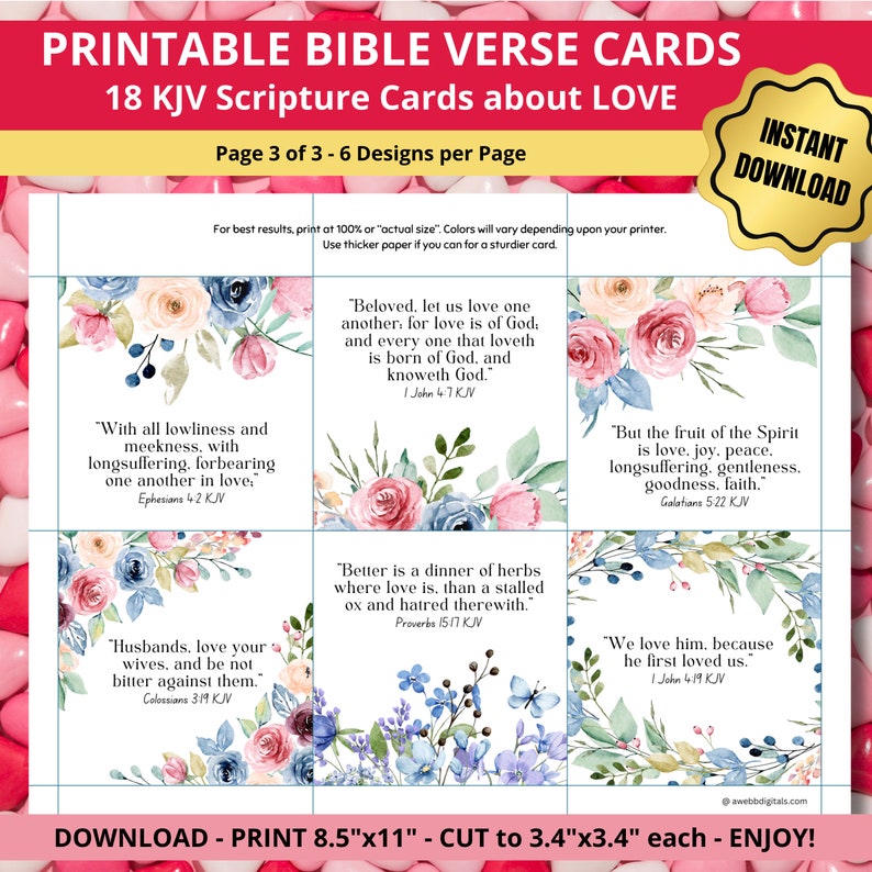 Christian Printable KJV Scripture Bible Verse Cards About Love Romance ...