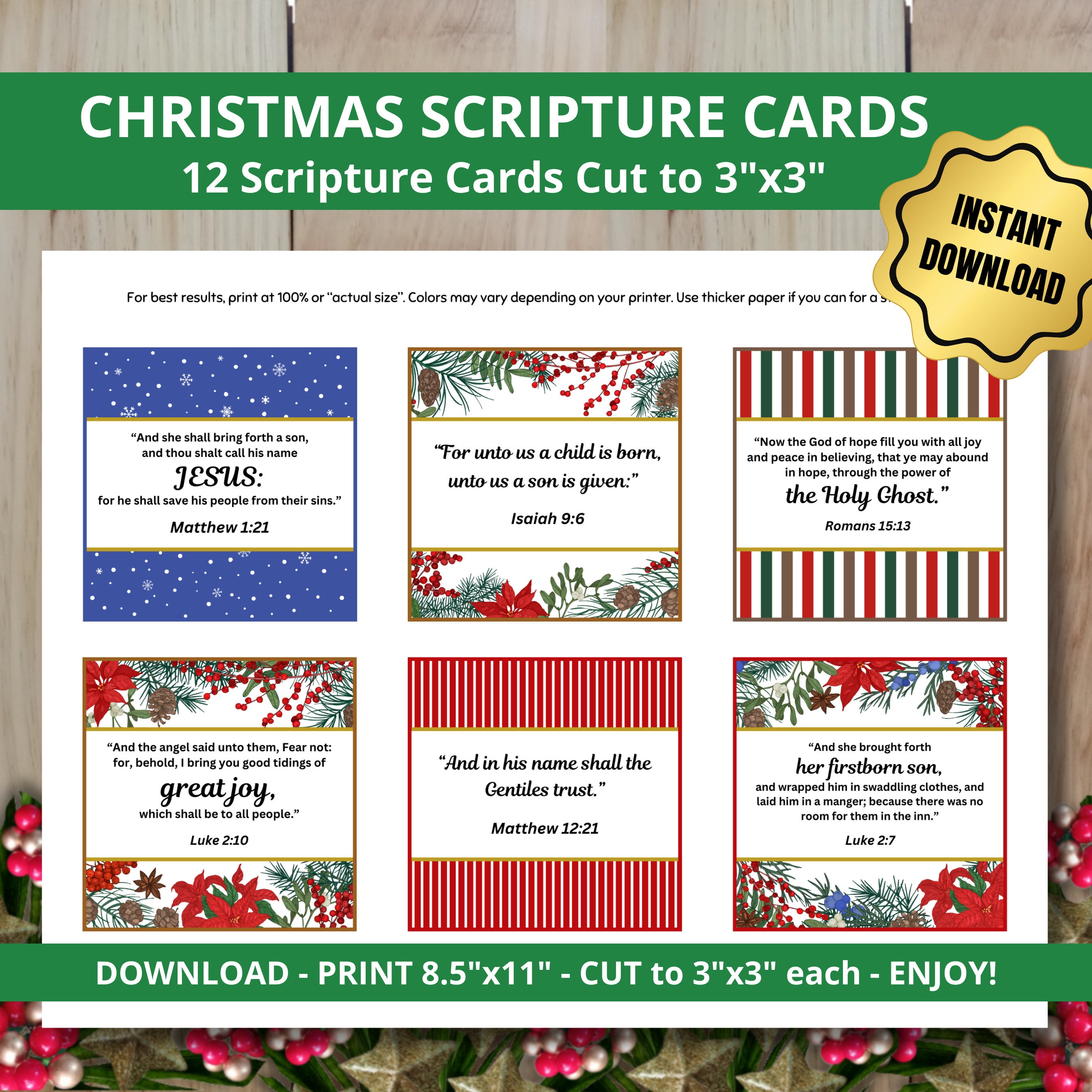 Printable Christmas Scripture Cards Bonus Blank Cards Christmas Word ...