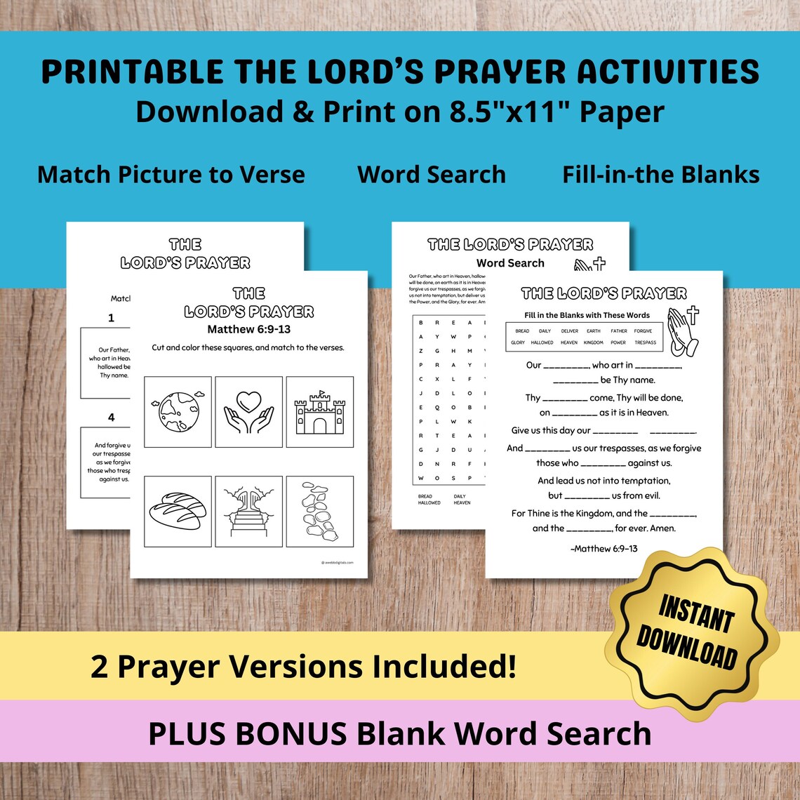 Printable the Lord's Prayer Activity Sunday School Bible Verse Kid ...
