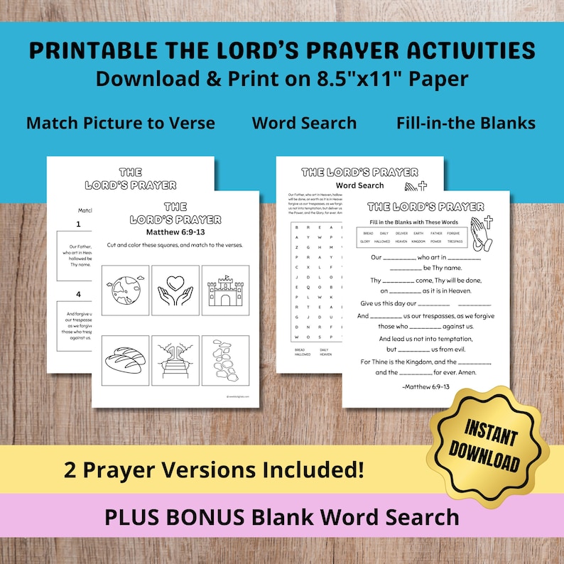 Printable the Lord's Prayer Activity Sunday School Bible Verse Kid ...