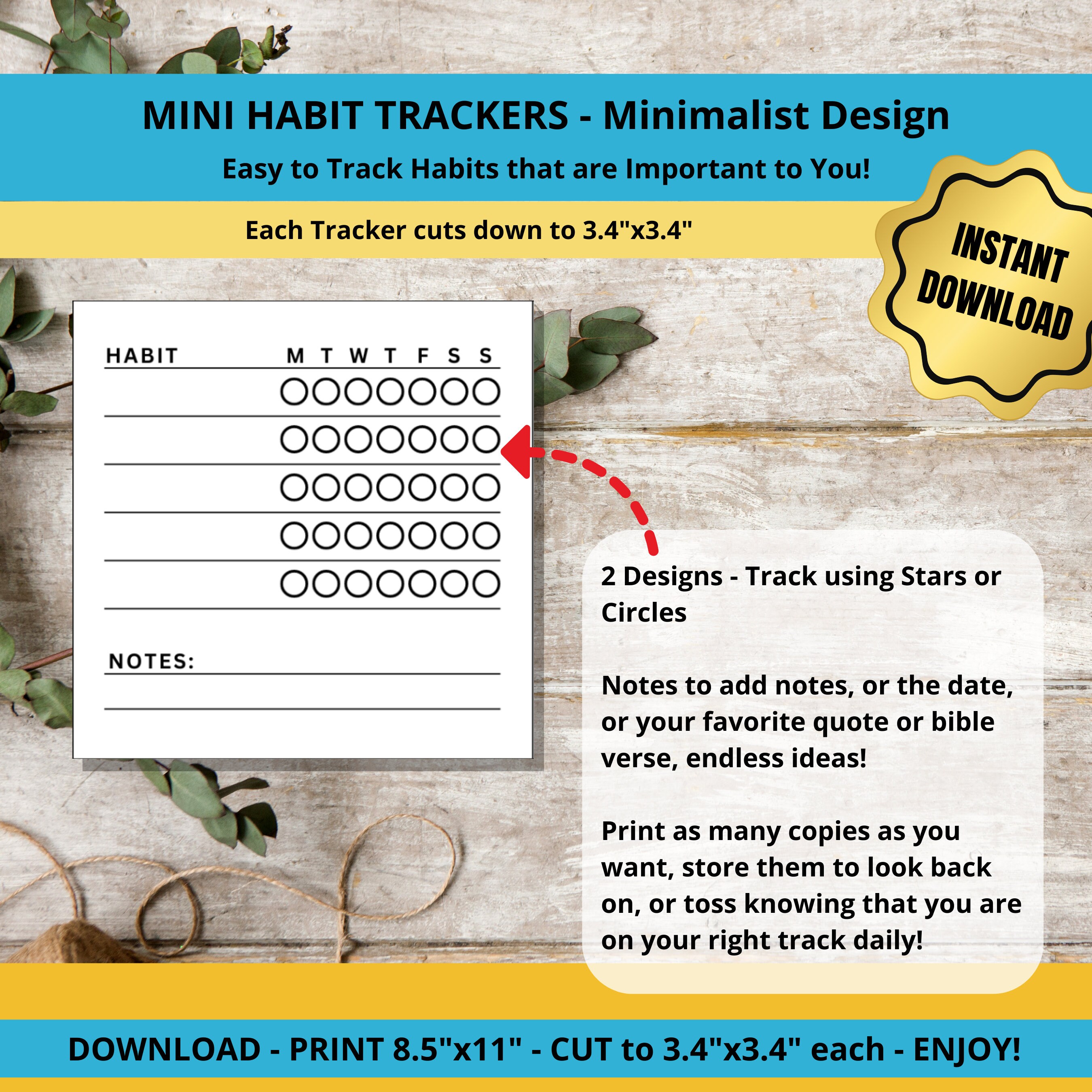 Printable Habit Tracker Index Cards Mini 3.4x3.4 Inches Weekly Daily ...