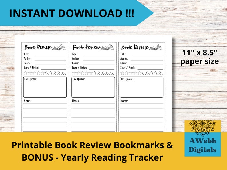 Printable Book Review Bookmarks and Bonus Yearly Reading Tracker ...