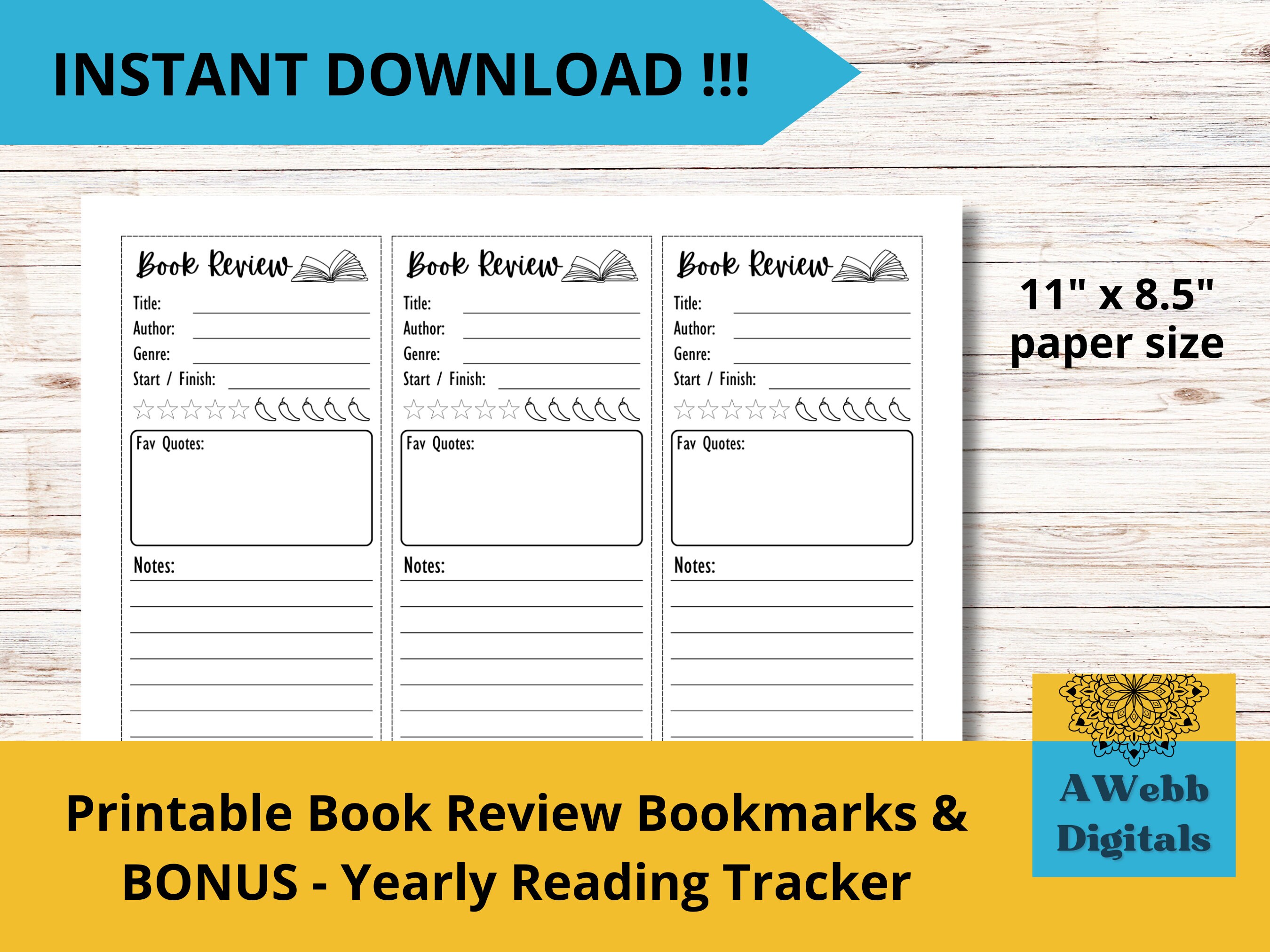 Printable Book Review Bookmarks and Bonus Yearly Reading Tracker ...