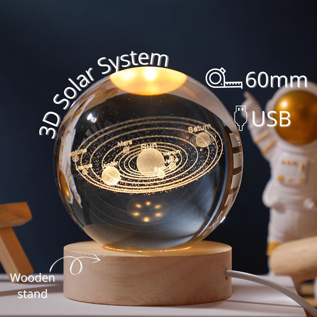 3D Solar System Crystal Ball 60mm Universe Gifts With Laser Engraved ...