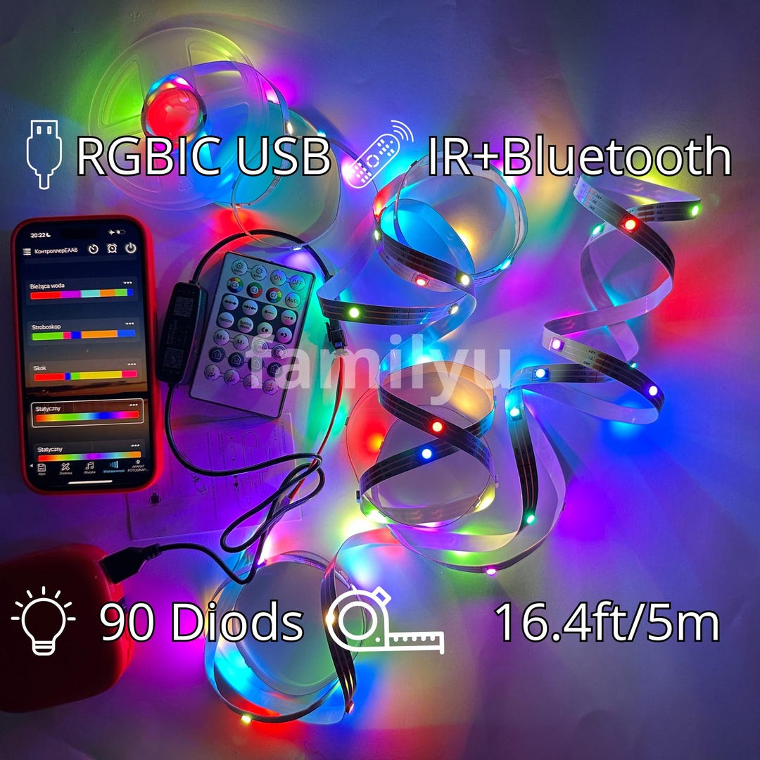 Smart LED Strip Light RGBIC - 16.4ft (5m), 90 Leds,bluetooth Remote ...