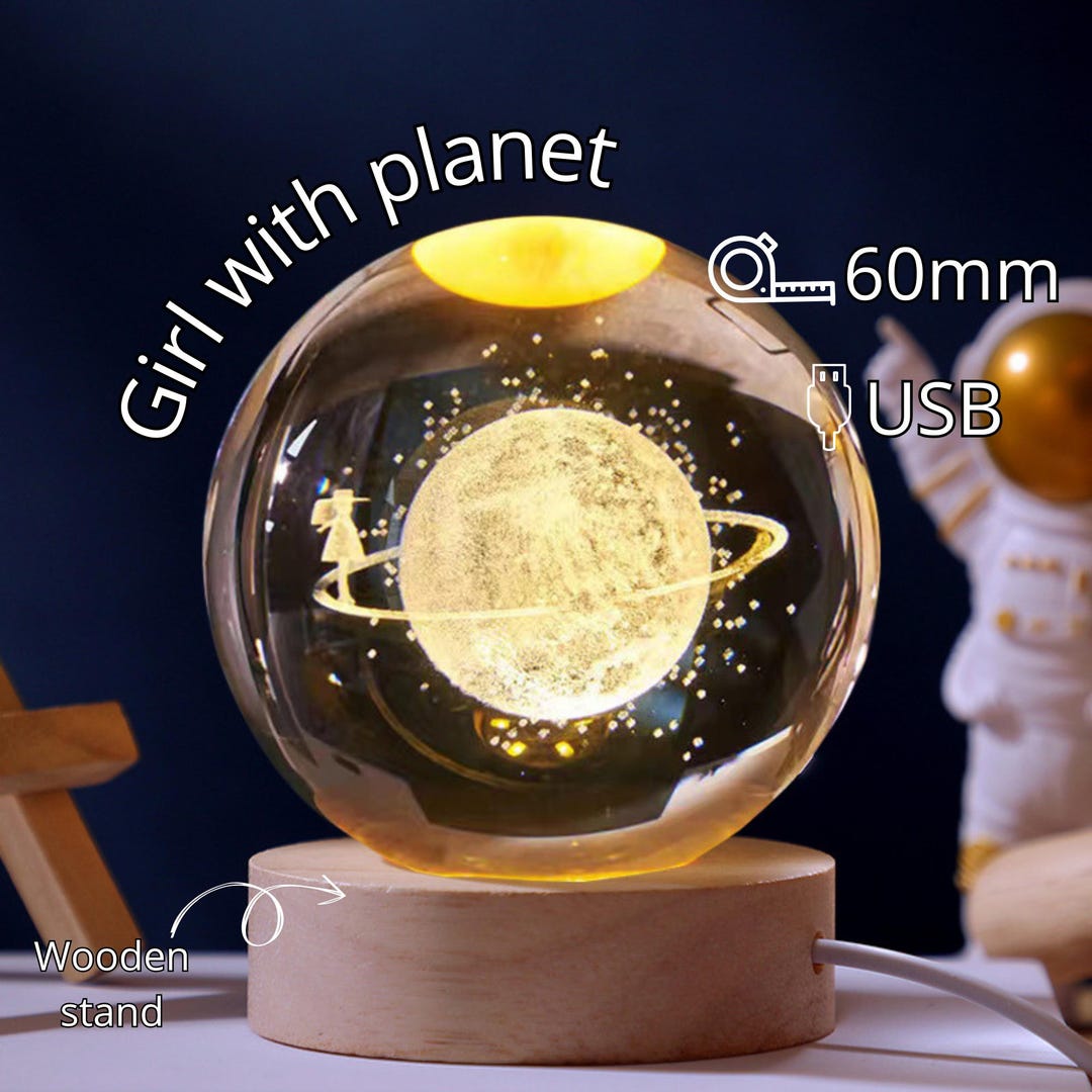 3D Girl With Planet (neptune) Ball 60mm Universe Gifts With Laser ...