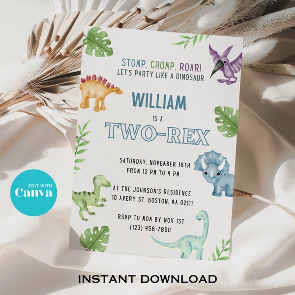 Two Rex Birthday Invitations - Etsy