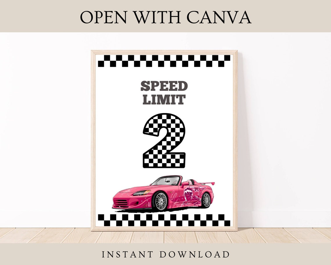 2 Fast 2 Furious Birthday Sign: Race Car Party Template (digital ...