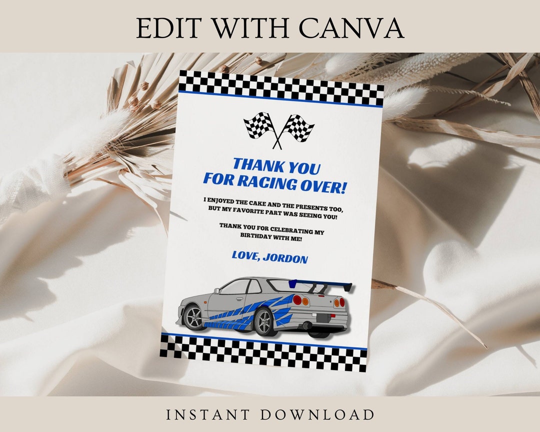 2 Fast Birthday Thank You Card: Race Car Theme (digital Download) - Etsy