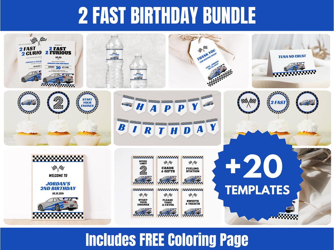 2 Fast Birthday Bundle, 2 Fast 2 Furious Birthday Package, Editable 2 ...