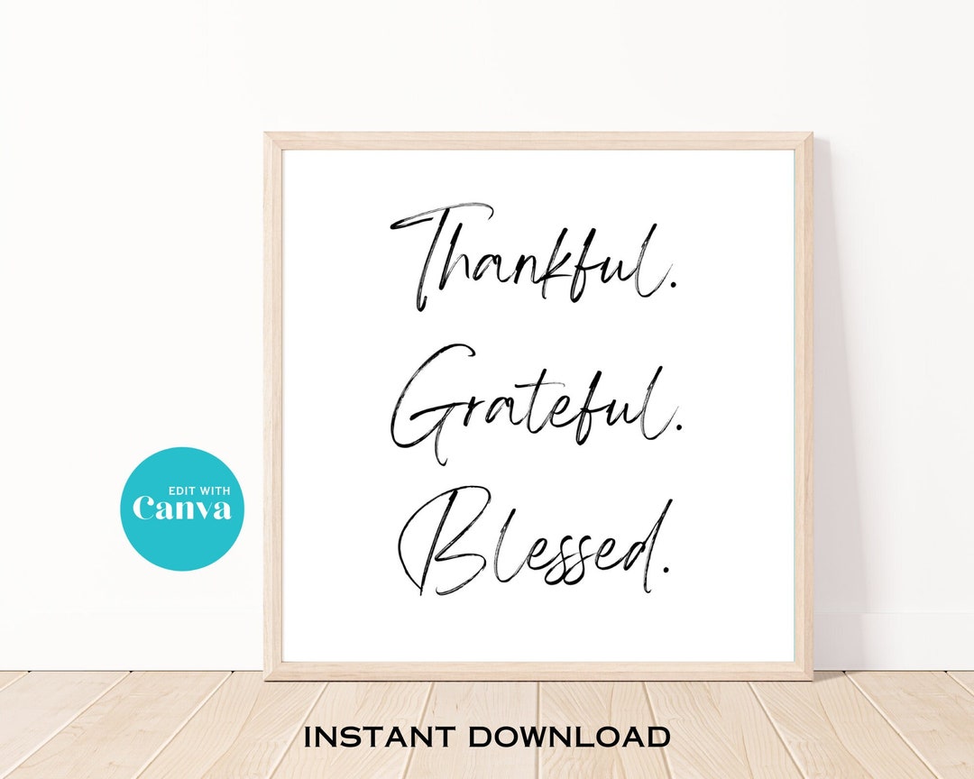 Thankful Grateful Blessed Sign, Inspirational Wall Quote, Living Room ...