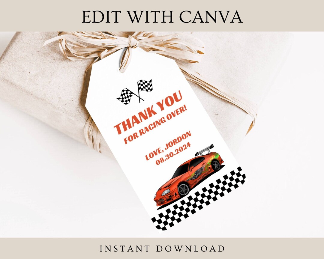2 Fast Thank You Tag Template, 2 Fast Birthday Thank You Tag, 2 Fast ...