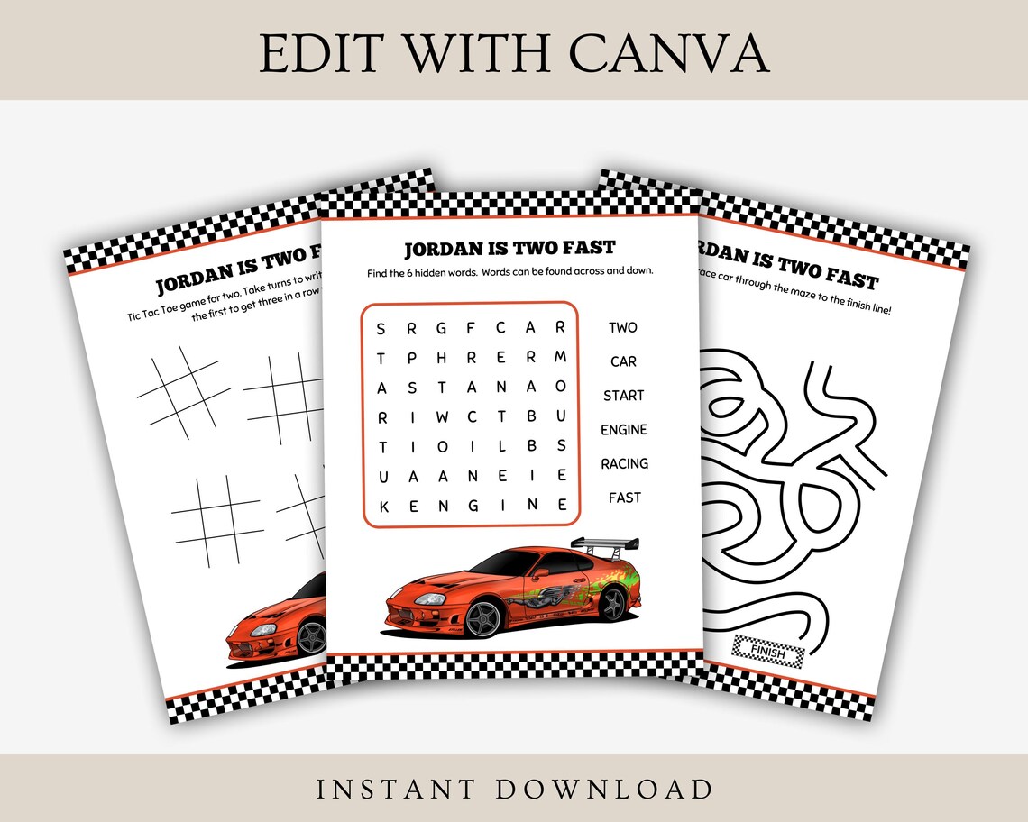 Two Fast Birthday Activity Sheets: Car Racing Games (printable) - Etsy