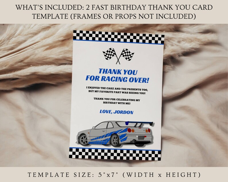2 Fast Birthday Thank You Card: Race Car Theme (digital Download) - Etsy