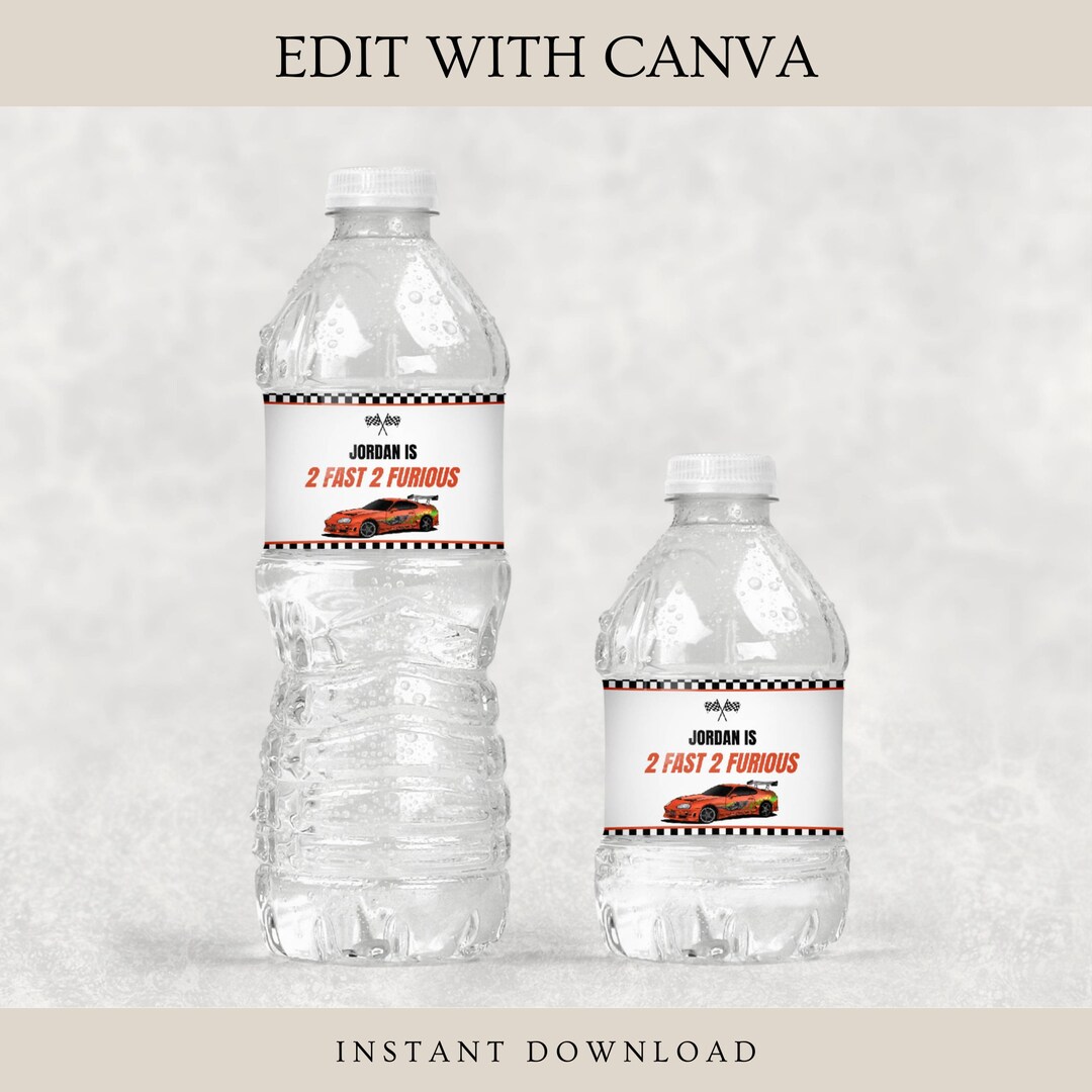 2 Fast Water Bottle Label, 2 Fast Party Water Bottle, 2 Fast 2 Furious ...