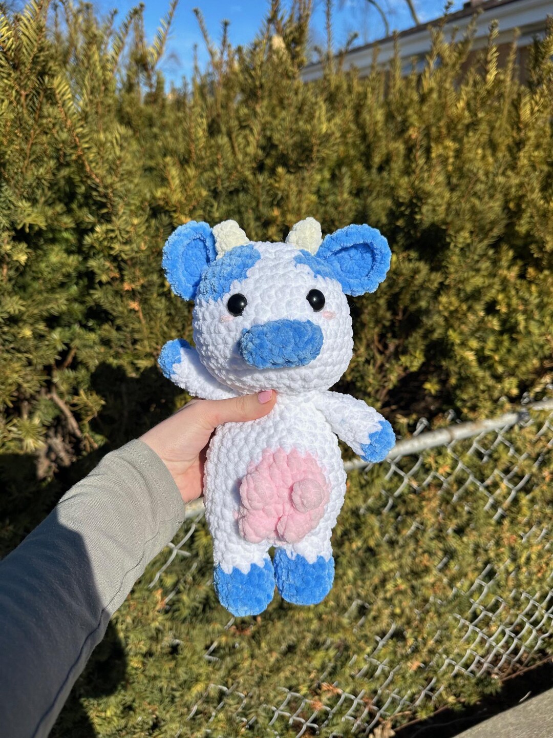 Handmade Blue Cow With Udders Crochet Plush, Medium Size 11in Tall, Cow ...